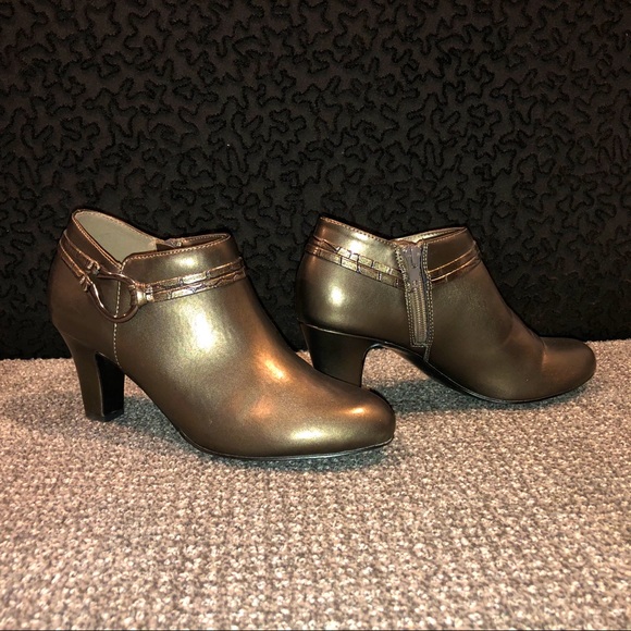 Shoes | Bronze Heeled Booties Size 8n Narrow Width | Poshmark